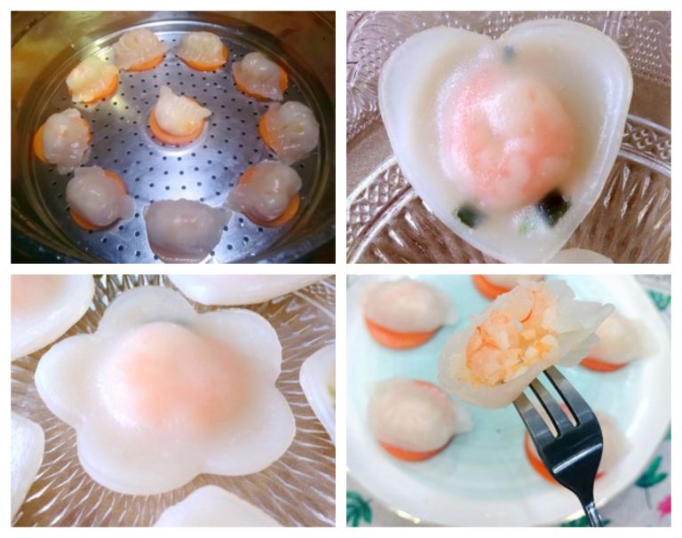 5. Use carrot slices as a mat and put the Har Gow in the steamer. Heat ...